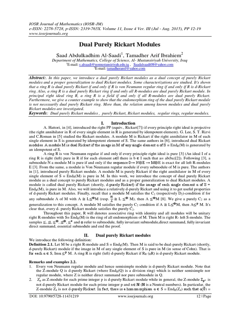 Dual Purely Rickart Modules | PDF