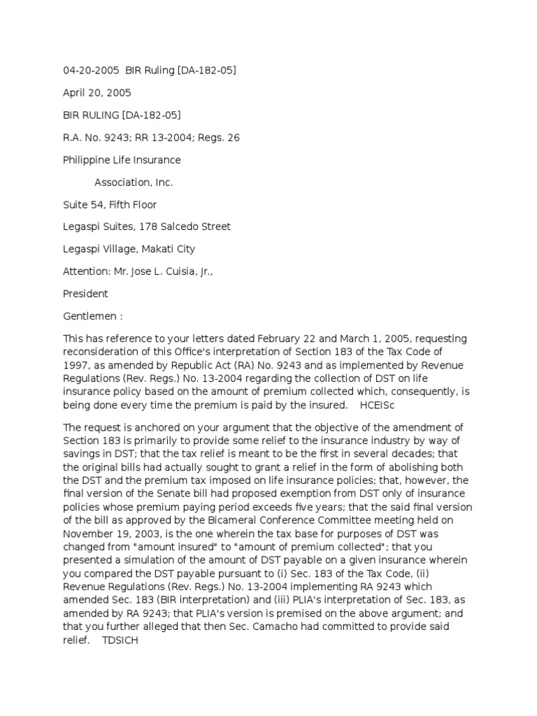 DST Bir Rulings | Download Free PDF | Insurance | Capital Gains Tax