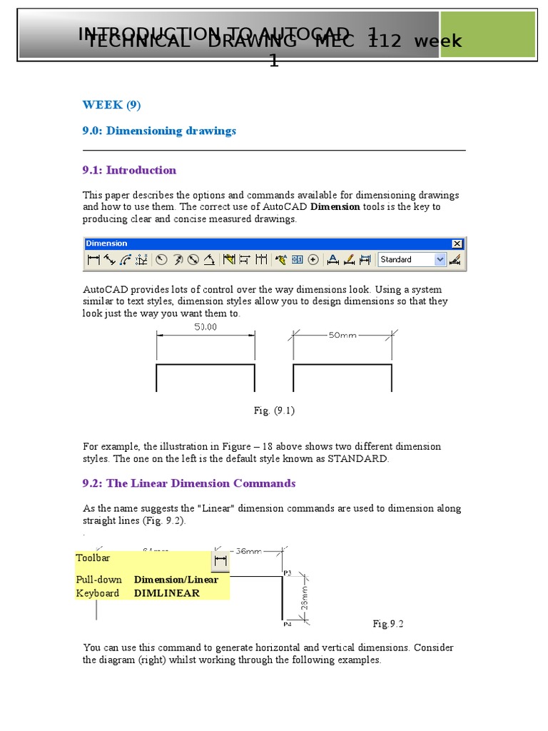 Introduction To Autocad 1 Technical Drawing Mec 112 Week 1 | PDF ...