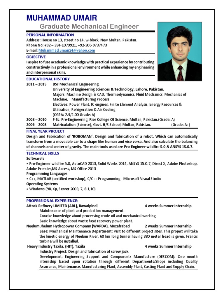 Fresh Graduate Mechanical Engineer CV | PDF | Business | Computers