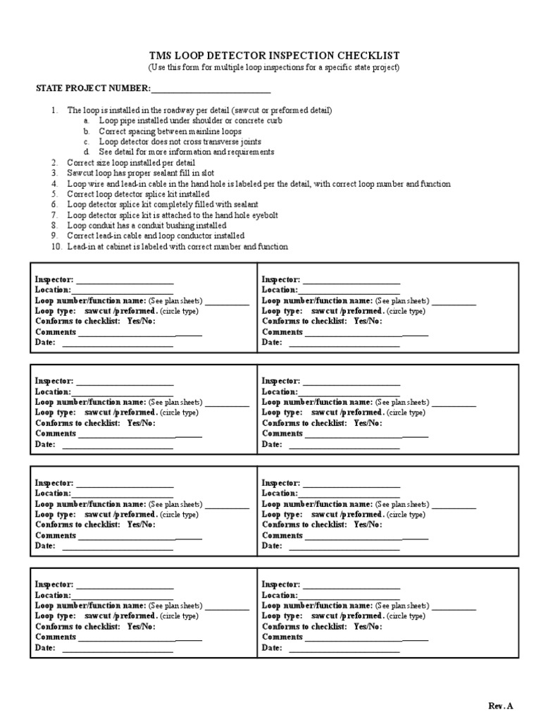 Loop Detector Inspection Checklist | PDF