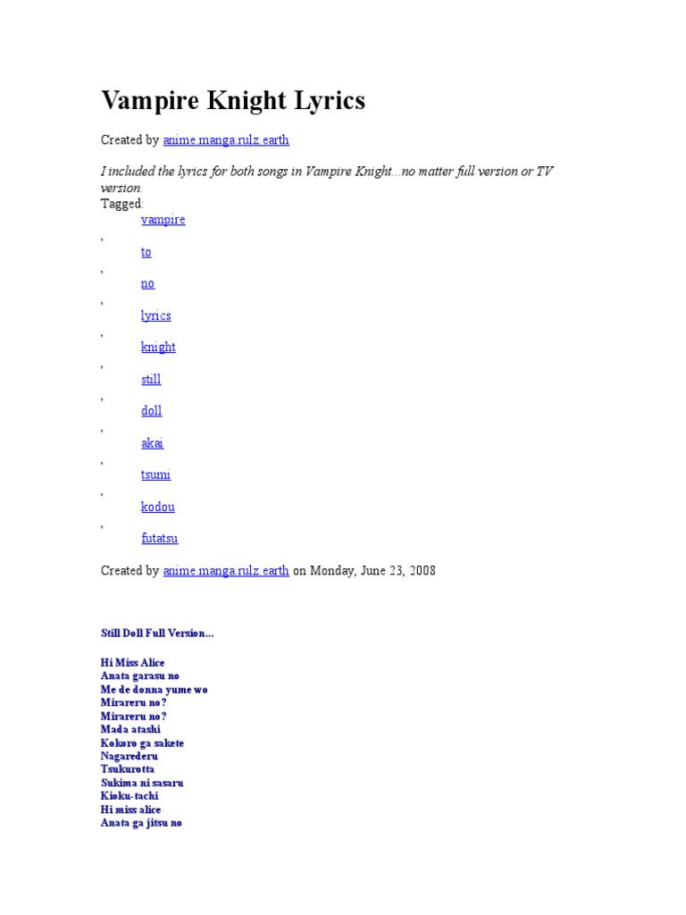 Vampire Knight Lyrics | PDF | Leisure