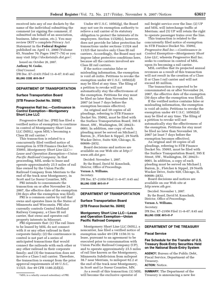 Notice: Railroad Operation, Acquisition, Construction, Etc.: Montgomery ...