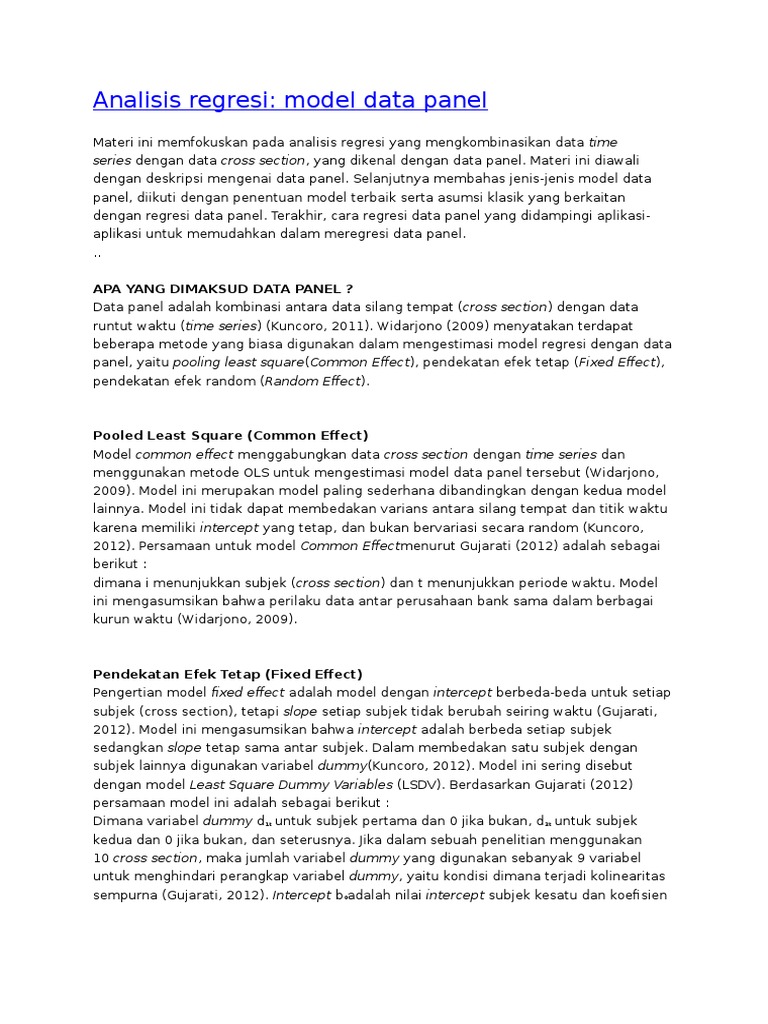 Analisis Regresi - Model Data Panel | PDF
