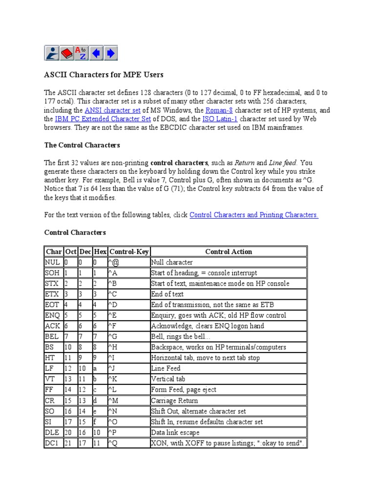 Ascii Values For Charater Set | PDF | Ascii | Encodings