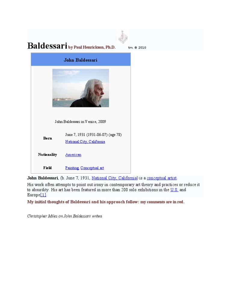 Baldessari by Paul Henrickson, Ph.D. | PDF | Paintings