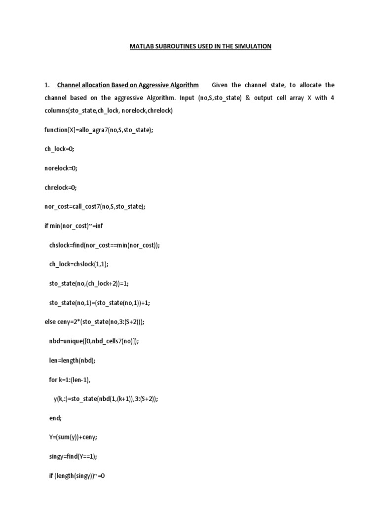 02-Matlab Subroutines Used in The Simulation | PDF | Algorithms And Data Structures | Software ...