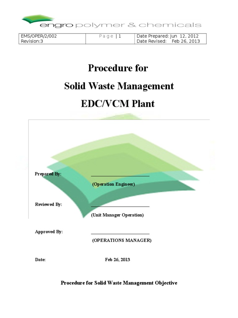 Solid Waste Management Procedure EDC VCM | PDF | Waste Management ...