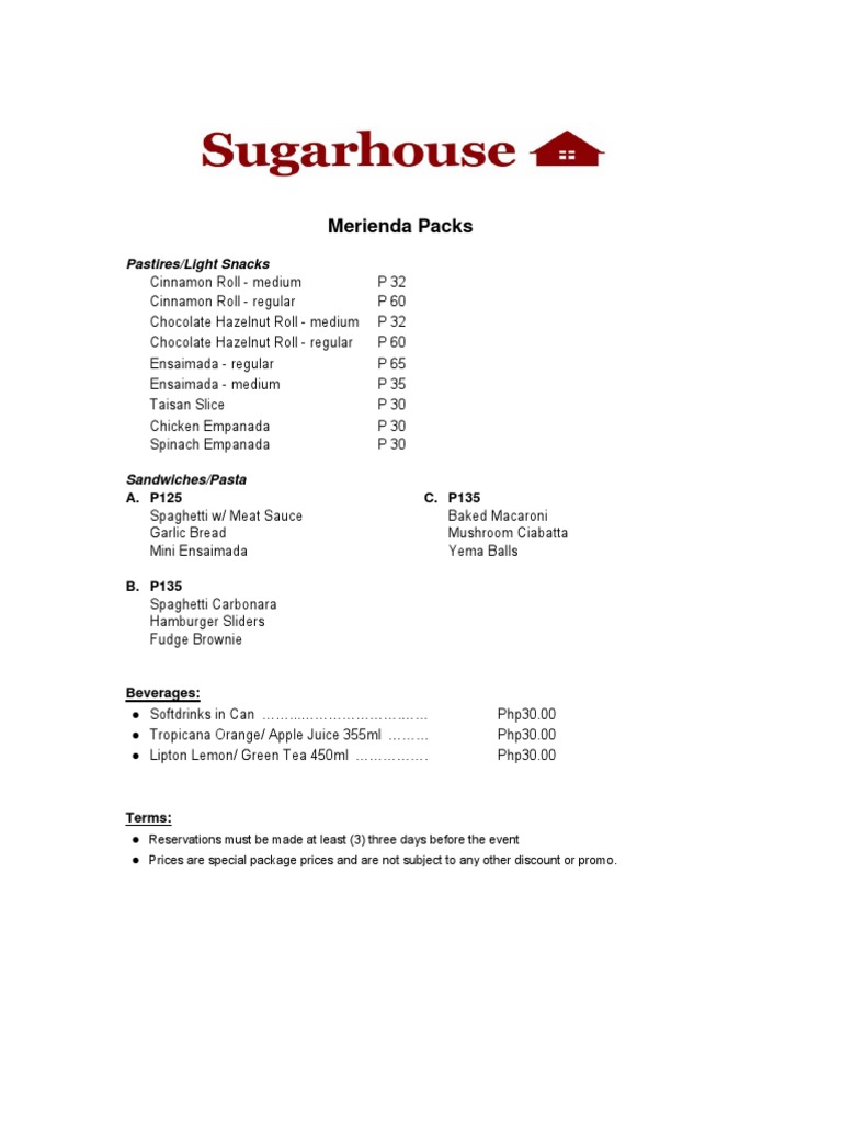 Affordable Merienda Packs Menu | PDF