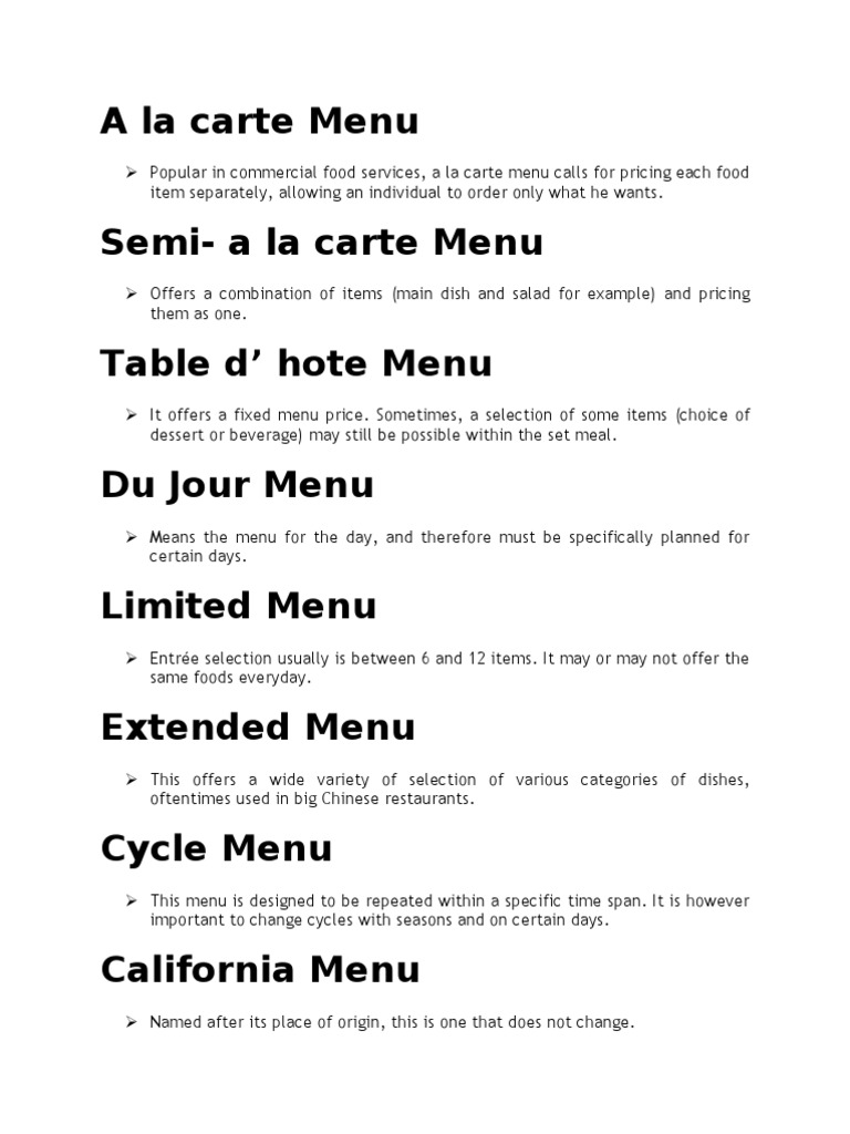 Types of Menu | PDF