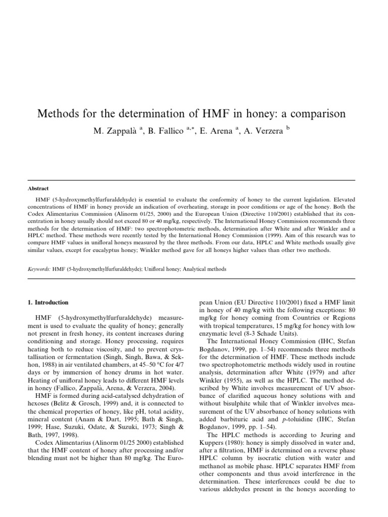 HMF in Honey | High Performance Liquid Chromatography | Spectrophotometry