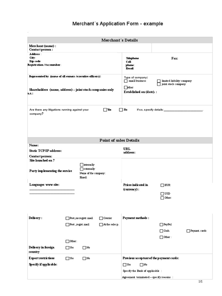 Merchant Application Form | PDF | Delivery (Commerce) | Payments