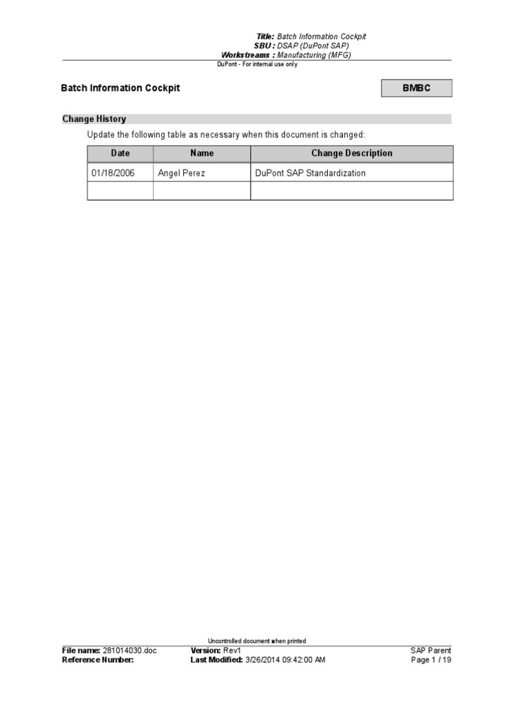 DSAP MFG BMBC Batch Information Cockpit | PDF | Computer Data | Areas ...