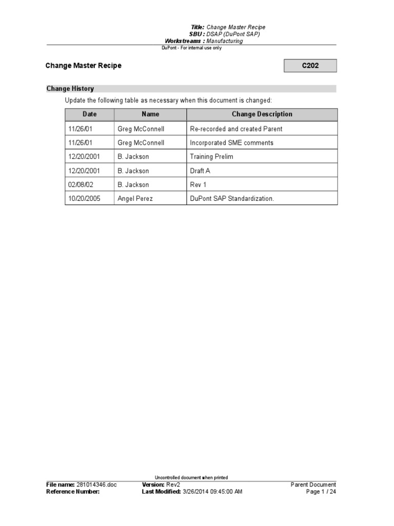 DSAP MFG C202 Change Master Recipe | PDF | Business Process | Scheduling (Production Processes)