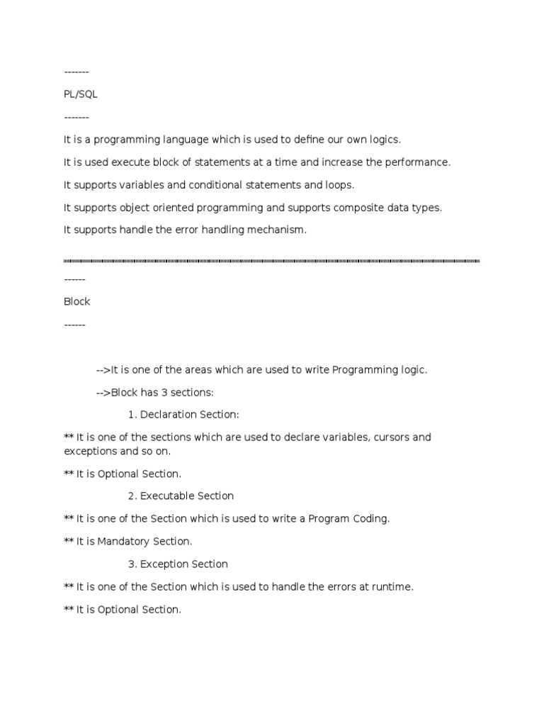 PLSQL Notes | PDF | Pl/Sql | Subroutine PLSQL Notes | PDF | Pl/Sql | Subroutine
