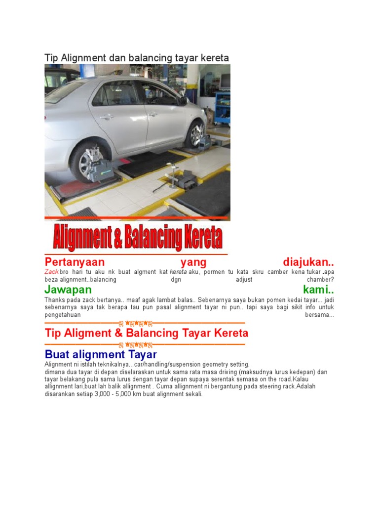Tip Alignment Dan Balancing Tayar Kereta | PDF