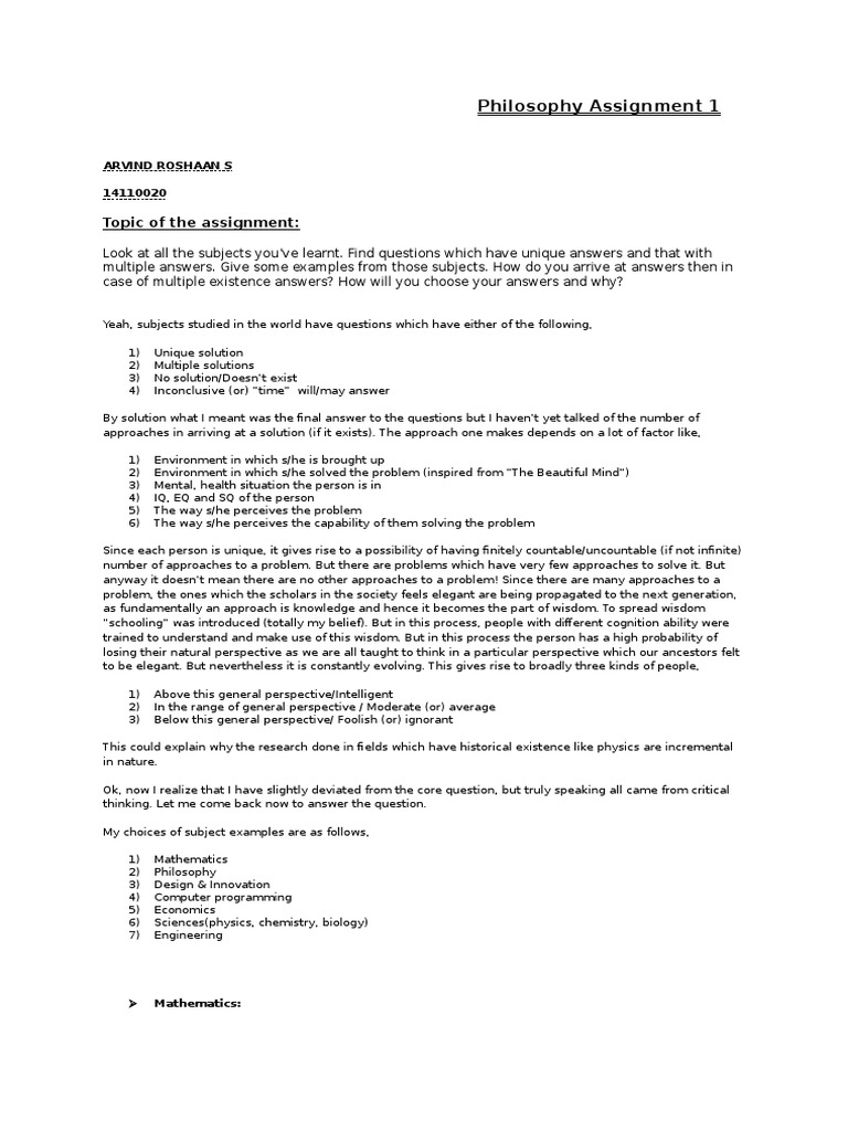 Philosophy Assignment 1: Topic of The Assignment | PDF | Science ...