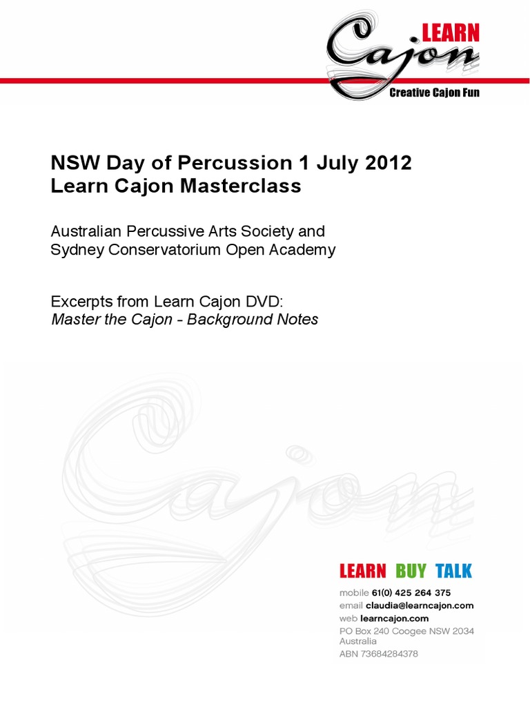 Learn Cajon Masterclass Notes | PDF | Rhythm | Entertainment