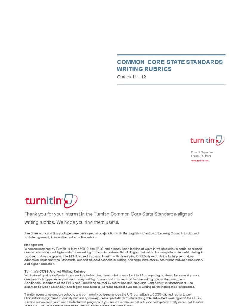 Common Core Rubrics - Gr11-12 | PDF | Turnitin | Narration