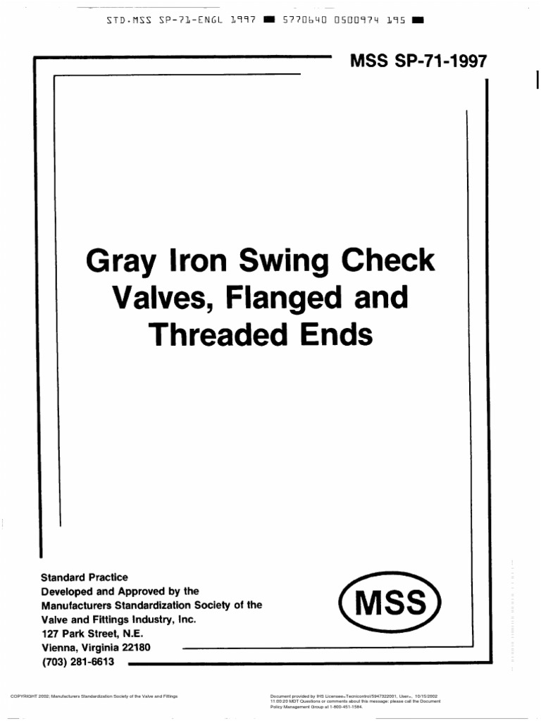 MSS SP-71 | PDF | Screw | Mechanical Engineering