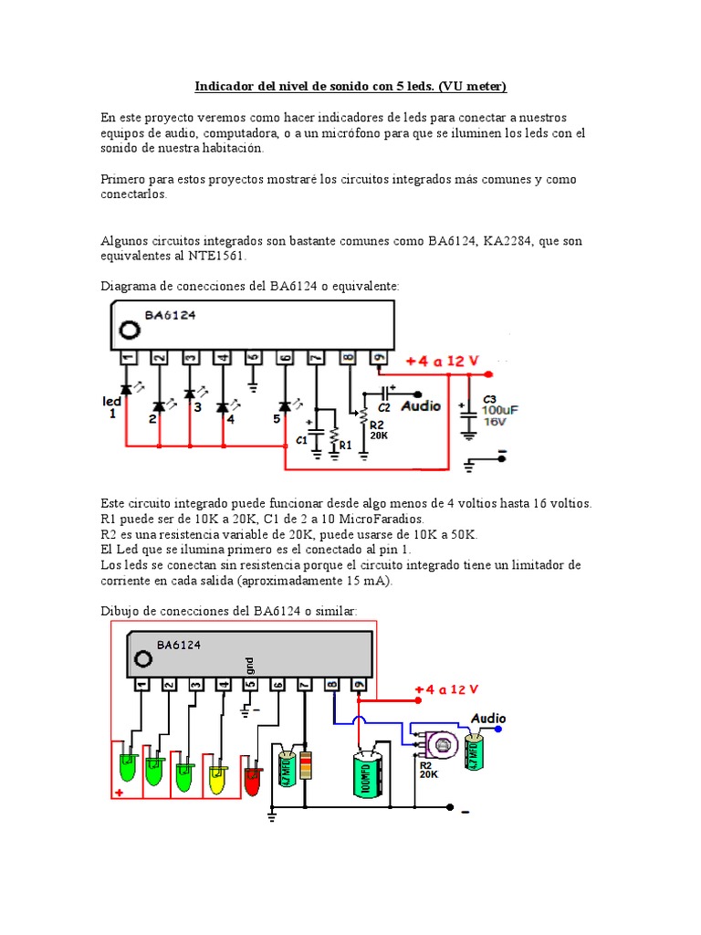 VU Meter con LM3914 y BA6124 | PDF | Diodo emisor de luz | Micrófono