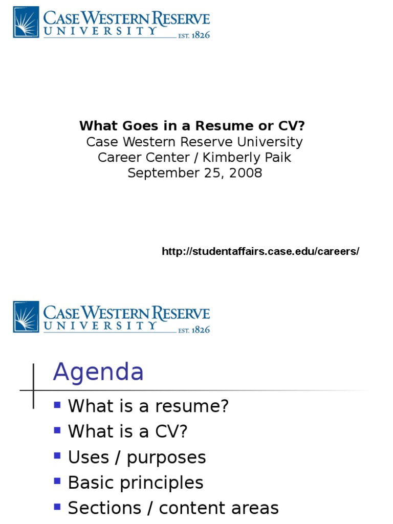 What Goes in A Resume or CV?: Case Western Reserve University Career ...