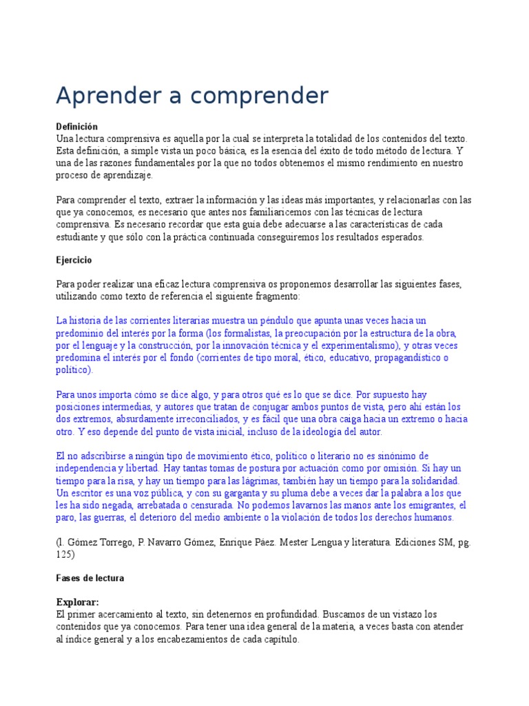Aprender A Comprender | PDF | Lectura (proceso) | Color