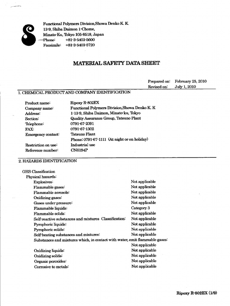06 Msds Ripoxy R-802 Ex | PDF | Toxicity | Respiratory System