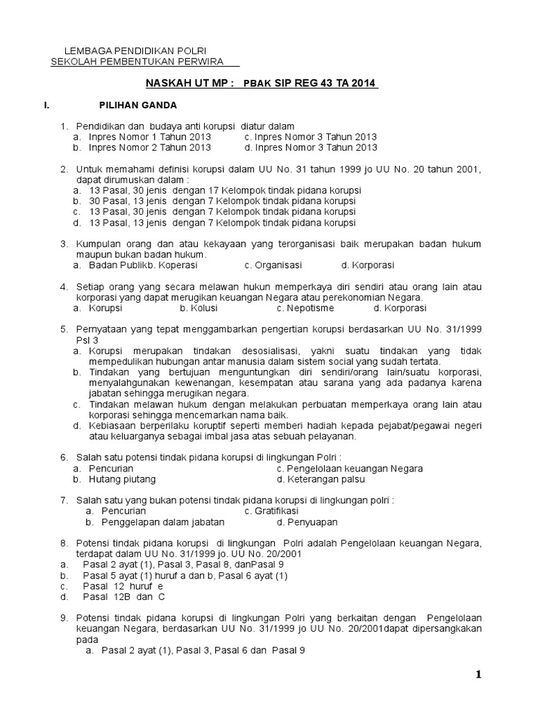 Bank Soal Pbak Sip Xliii 2014 HH | PDF