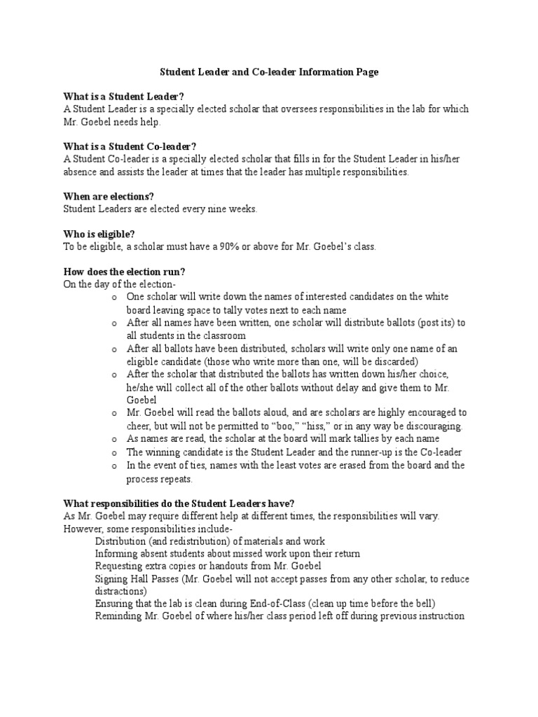 Student Leader Election Guide | PDF | Career & Growth | Wellness