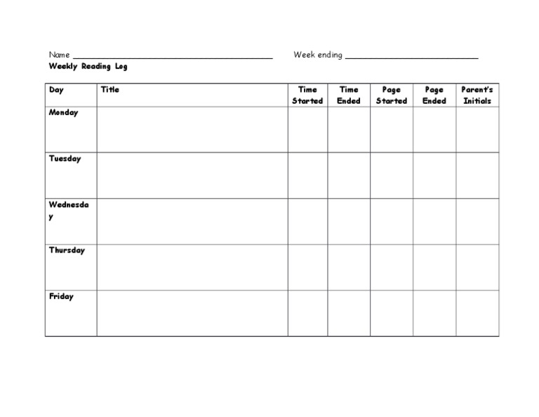 Student Weekly Reading Log | PDF