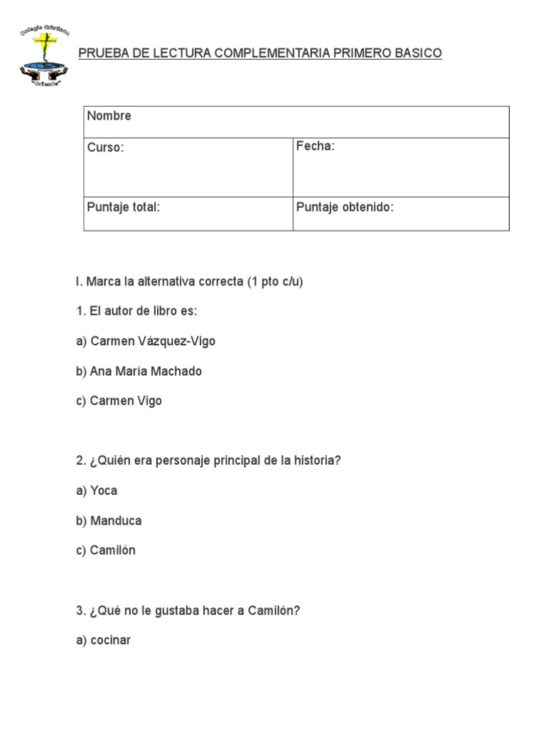 Prueba de Lectura Complementaria Primero Basico | PDF