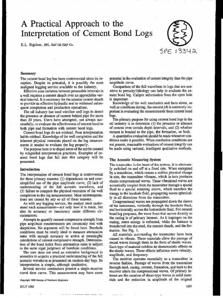 A Practical Approach To The Interpretation of Cement Bond Logs @ | PDF ...
