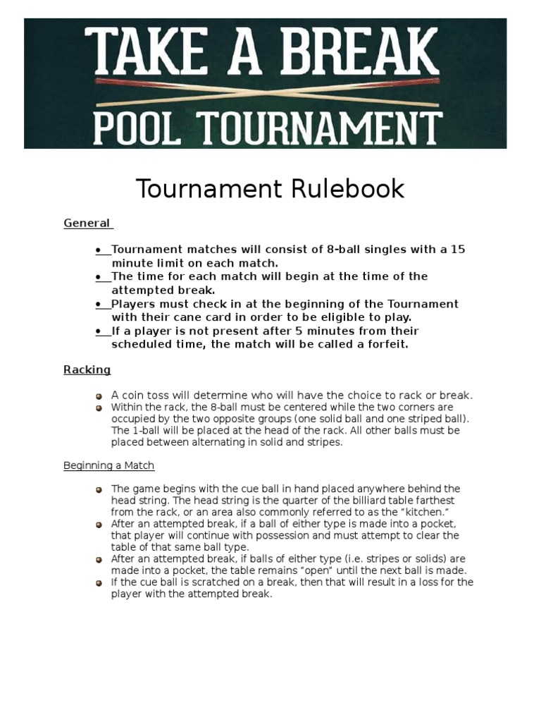 Pool Tournament Rulebook | PDF | Leisure Activities | Sports Rules And ...