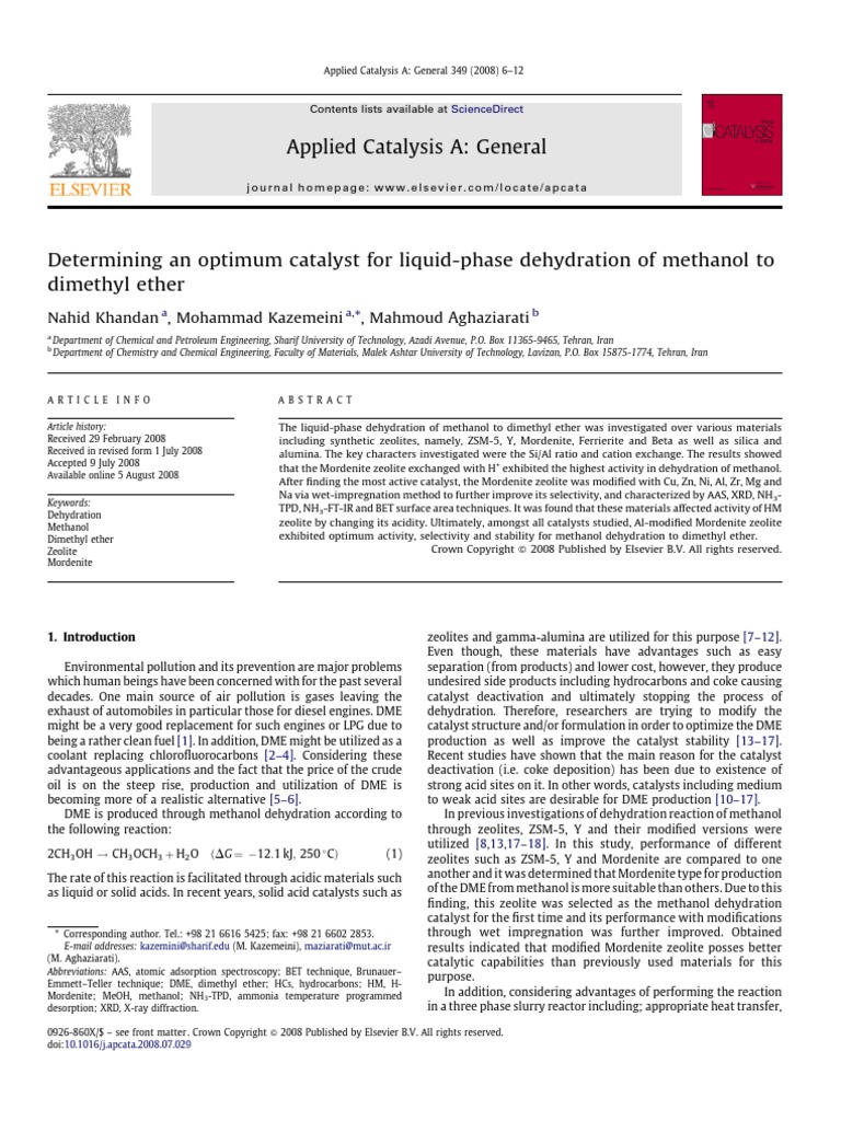 Determining An Optimum Catalyst For Liquid-Phase Dehydration of ...