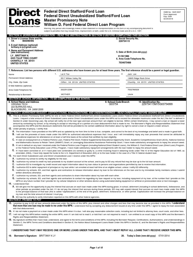 Federal Direct Stafford/Ford Loan Federal Direct Unsubsidized Stafford ...