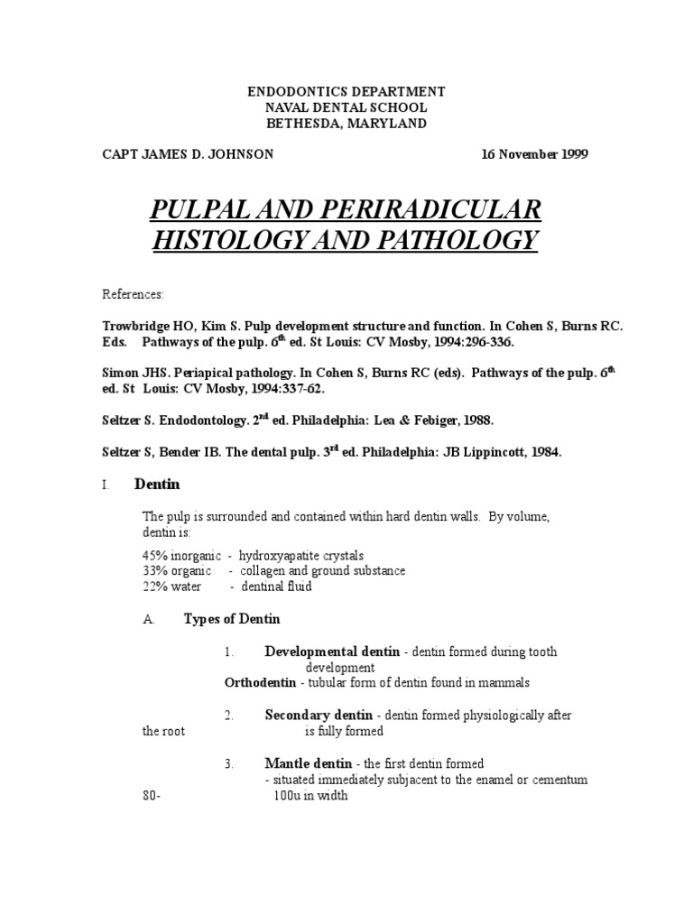Pulpal and Periradicular Histology and Pathology | PDF | Dentin ...