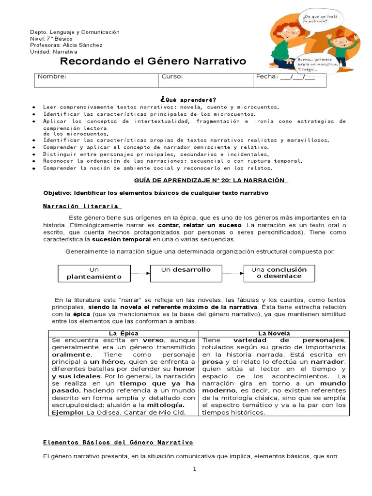 Elementos de la Narración para 7° Básico | PDF | Cuentos | Narración