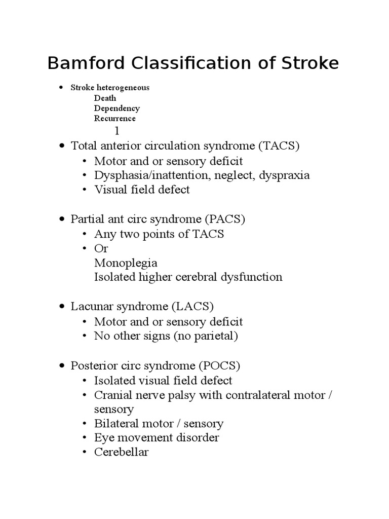 Bamford Classification of Stroke | PDF | Science & Mathematics