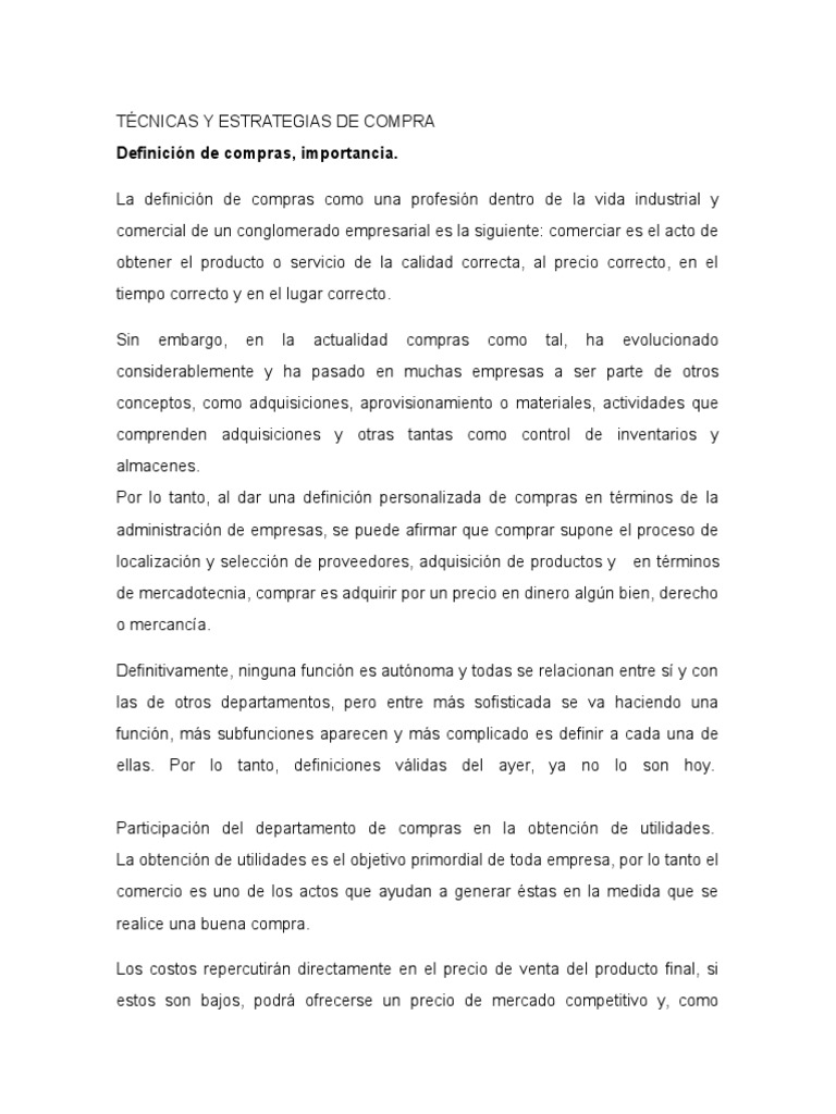 Técnicas y Estrategias de Compra | PDF | Calidad (comercial ...
