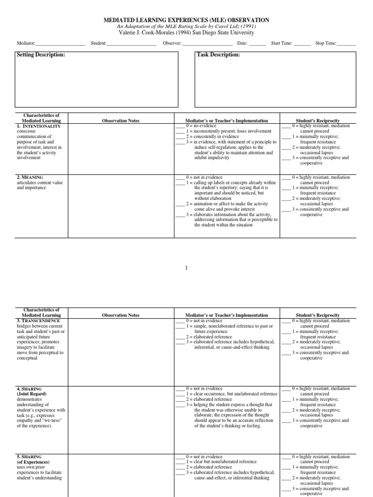 Mediated Learning Experiences Observ | PDF | Nonverbal Communication ...