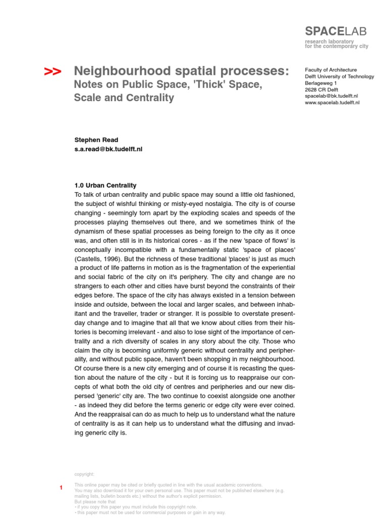 Neighbourhood Spatial Processes:: Notes On Public Space, 'Thick' Space ...