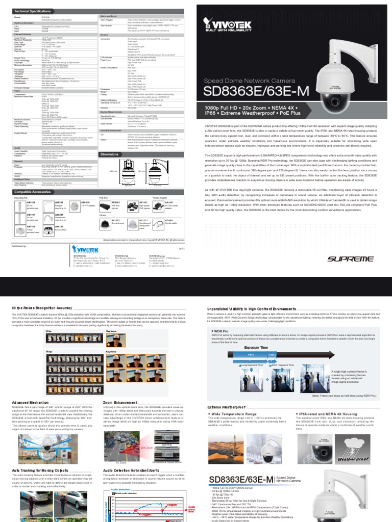 SD8363E/63E-M: Speed Dome Network Camera | PDF | Secure Digital | Zoom Lens