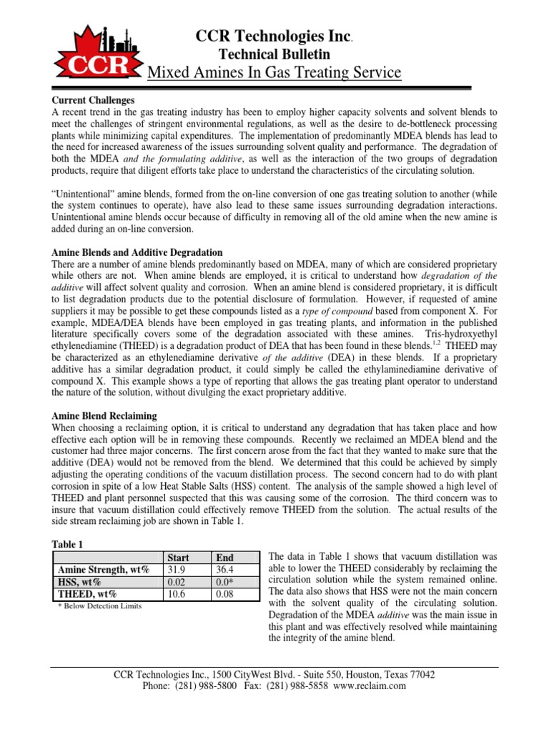 Mixed Amines in Gas Treating Service | PDF | Amine | Solution