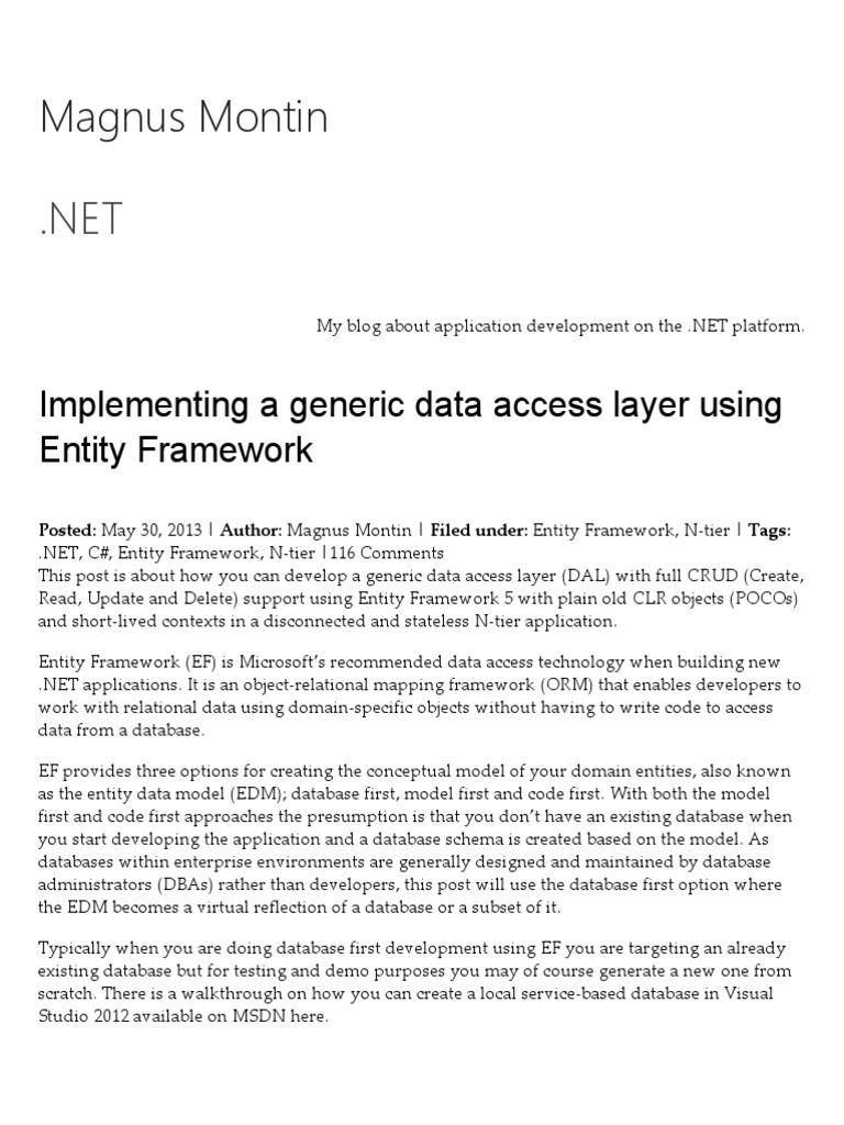 Implementing A Generic Data Access Layer Using Entity Framework ... Implementing A Generic Data Access Layer Using Entity Framework ...