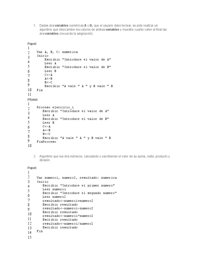 Ejercicios PSeInt | PDF | Algoritmos | Enseñanza de matemática