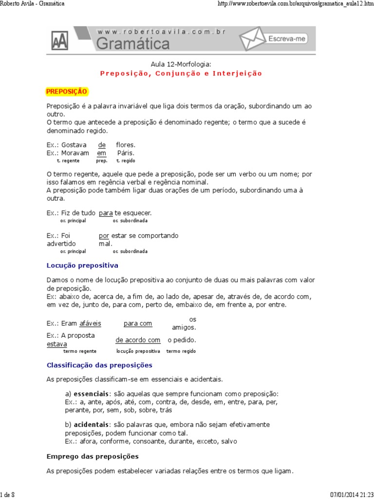 Prep Conj Interj | PDF | Assunto (gramática) | Sintaxe
