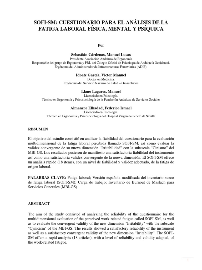 Sofi-Sm Cuestionario Fatiga | PDF | Burnout ocupacional | Conceptos ...