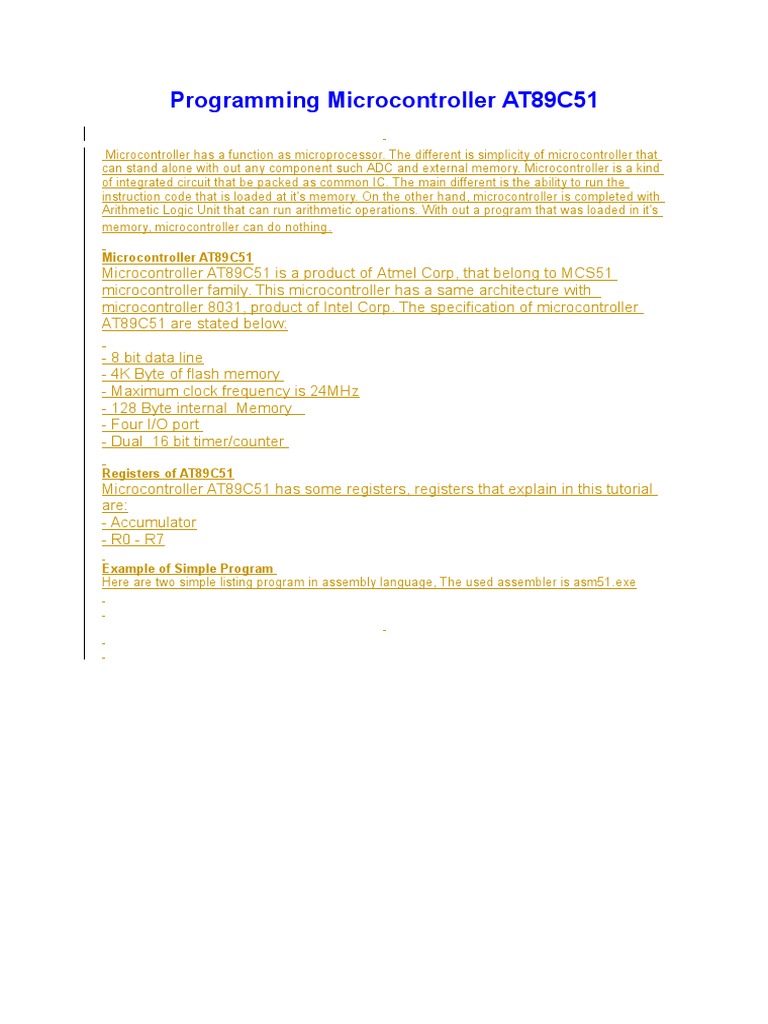 Programming Microcontroller AT89C51 | PDF | Microcontroller | Assembly Language