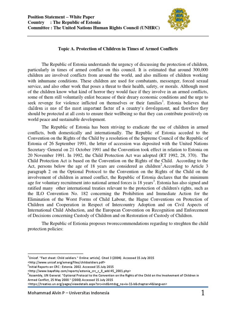 Position Paper of Estonia - UNHRC | PDF | Nationality | Children's Rights